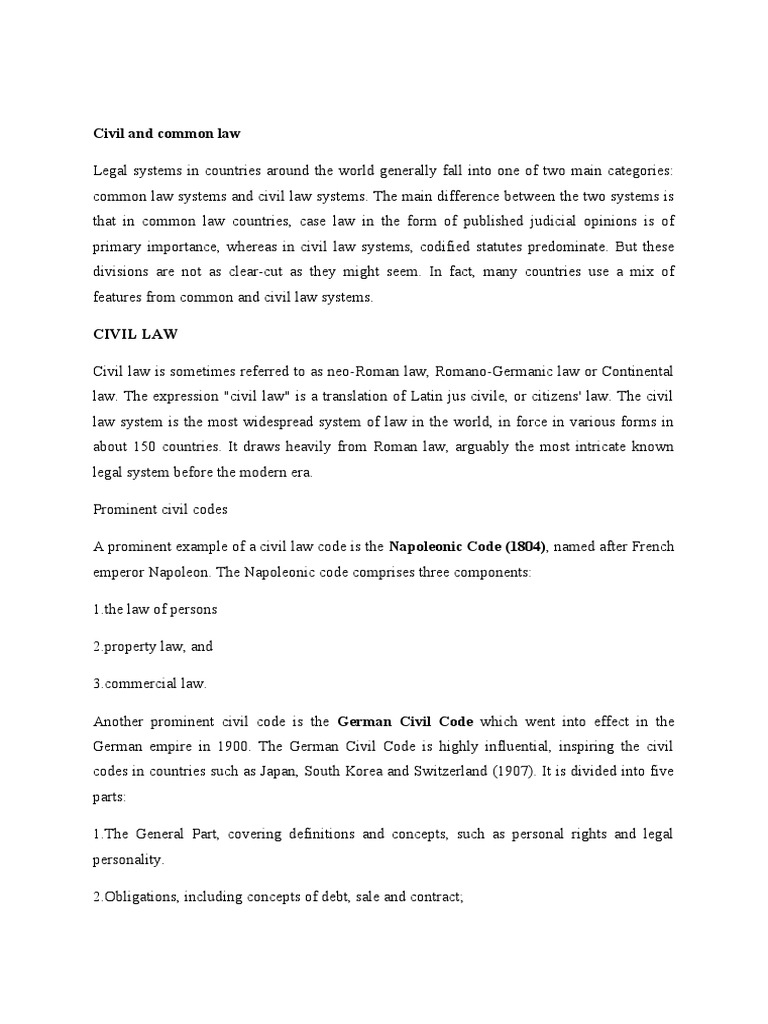 Civil Law and Common Law Systems | PDF | Precedent | Civil Law (Legal ...