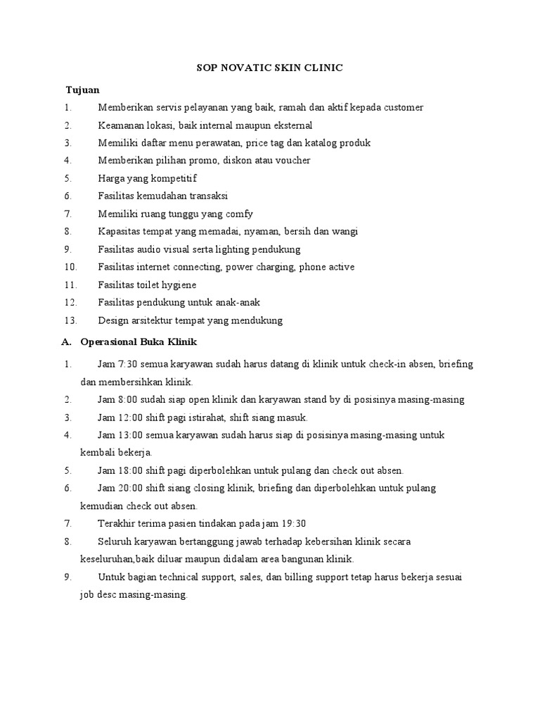 SOP Klinik Kecantikan | PDF