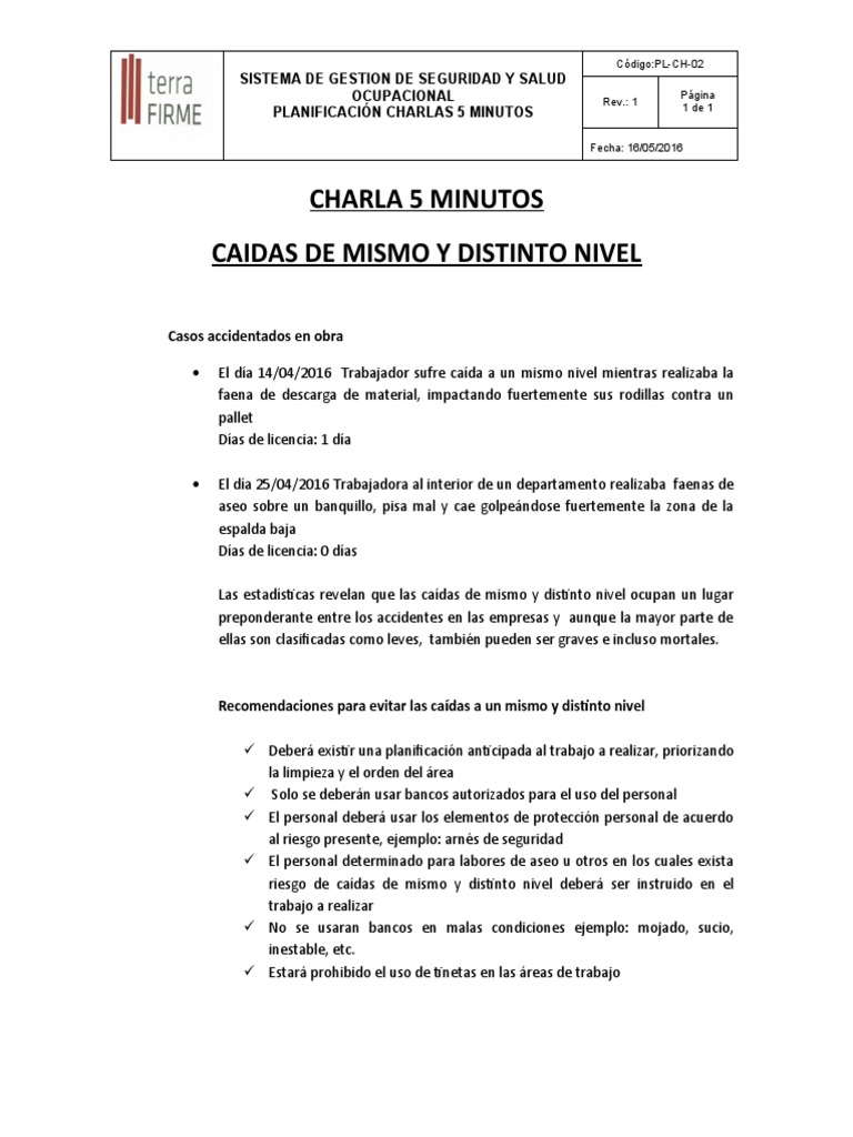 Caidas Mismo y Distinto Nivel | PDF