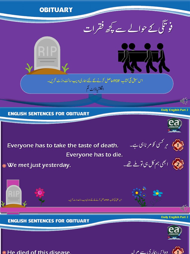 English Sentences While Condoling Death......... in An Obituary With ...