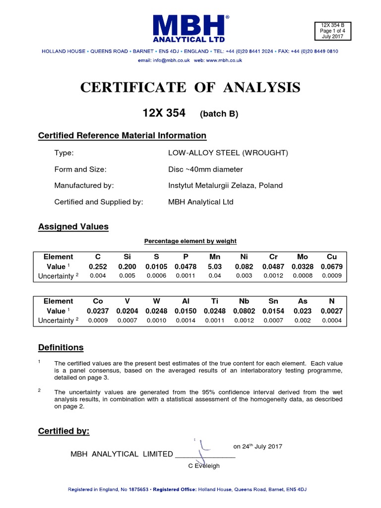 Certificate of Analysis: (Batch B) Certified Reference Material Information | PDF | Chemical ...