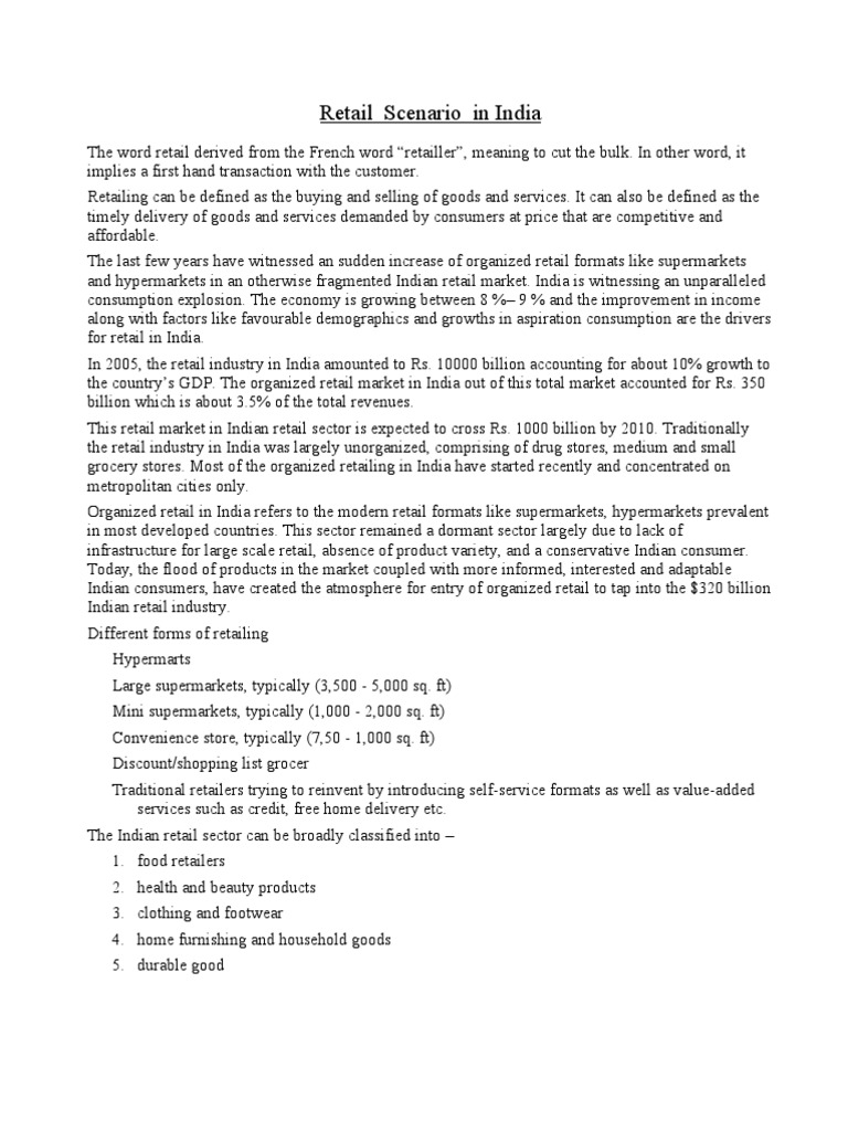 Retail Scenario in India | PDF | Retail | Supermarket