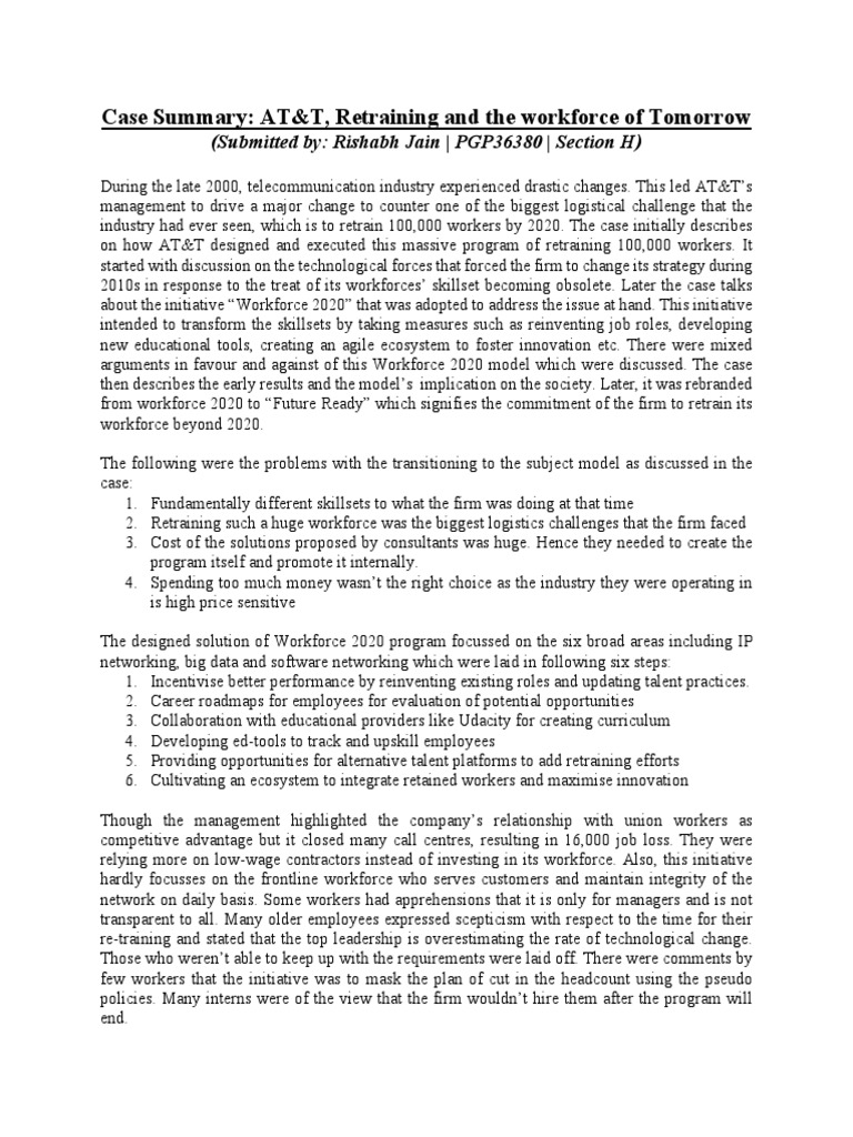Case Summary: AT&T, Retraining and The Workforce of Tomorrow | PDF ...