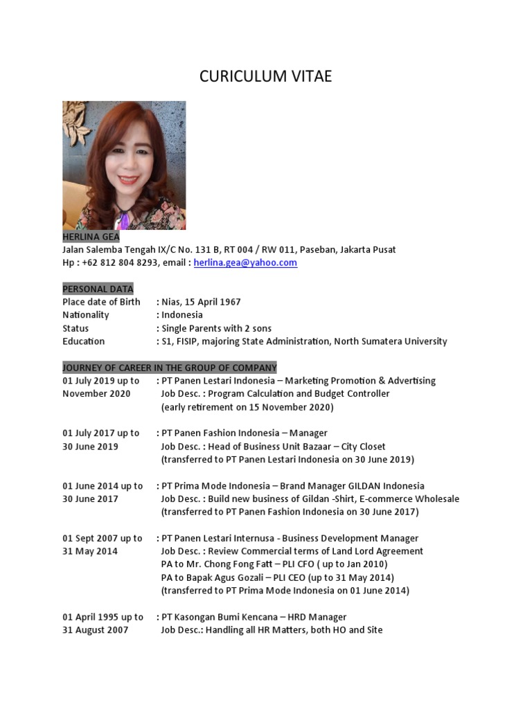 CV Herlina Gea - 13012021 | PDF