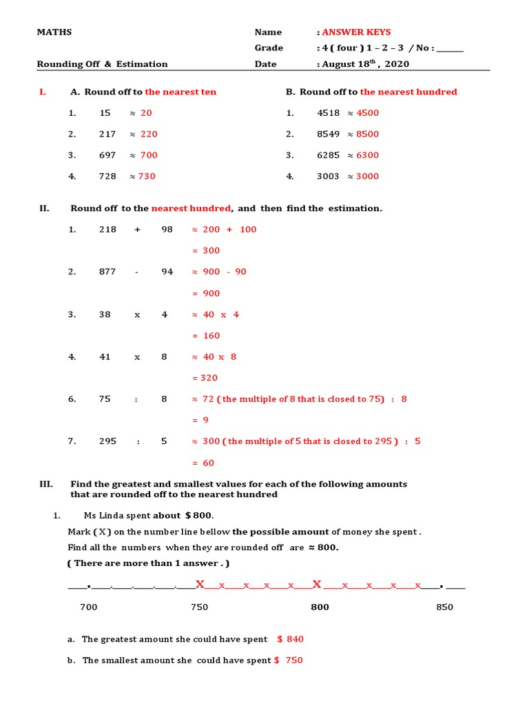 ANSWER KEYS - Exercise - Rounding Off and Estimation | PDF | Business ...