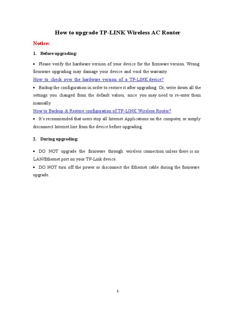 How To Upgrade TP-LINK Wireless AC Router | PDF | Router (Computing ...