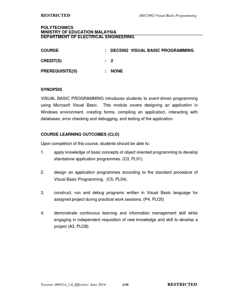 Dec5062 Visual Basic Programming Pdf Subroutine Visual Basic