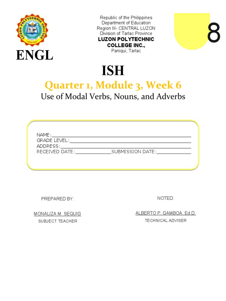 Engl ISH: Quarter 1, Module 3, Week 6 | PDF | Adverb | Verb