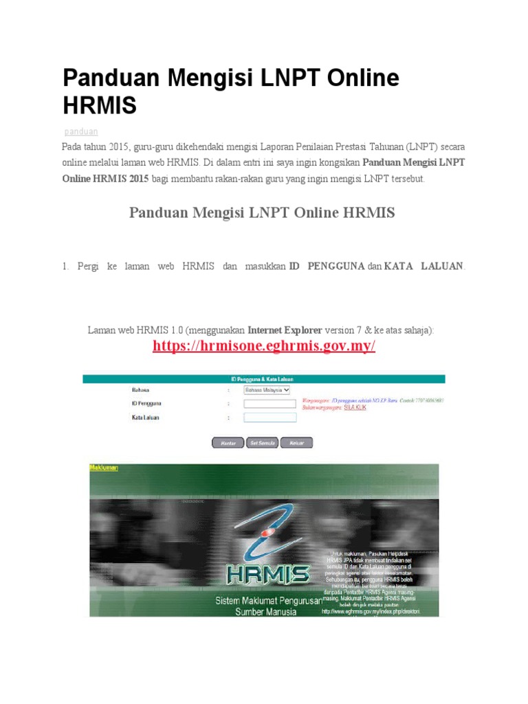 Panduan Mengisi LNPT Online HRMIS | PDF