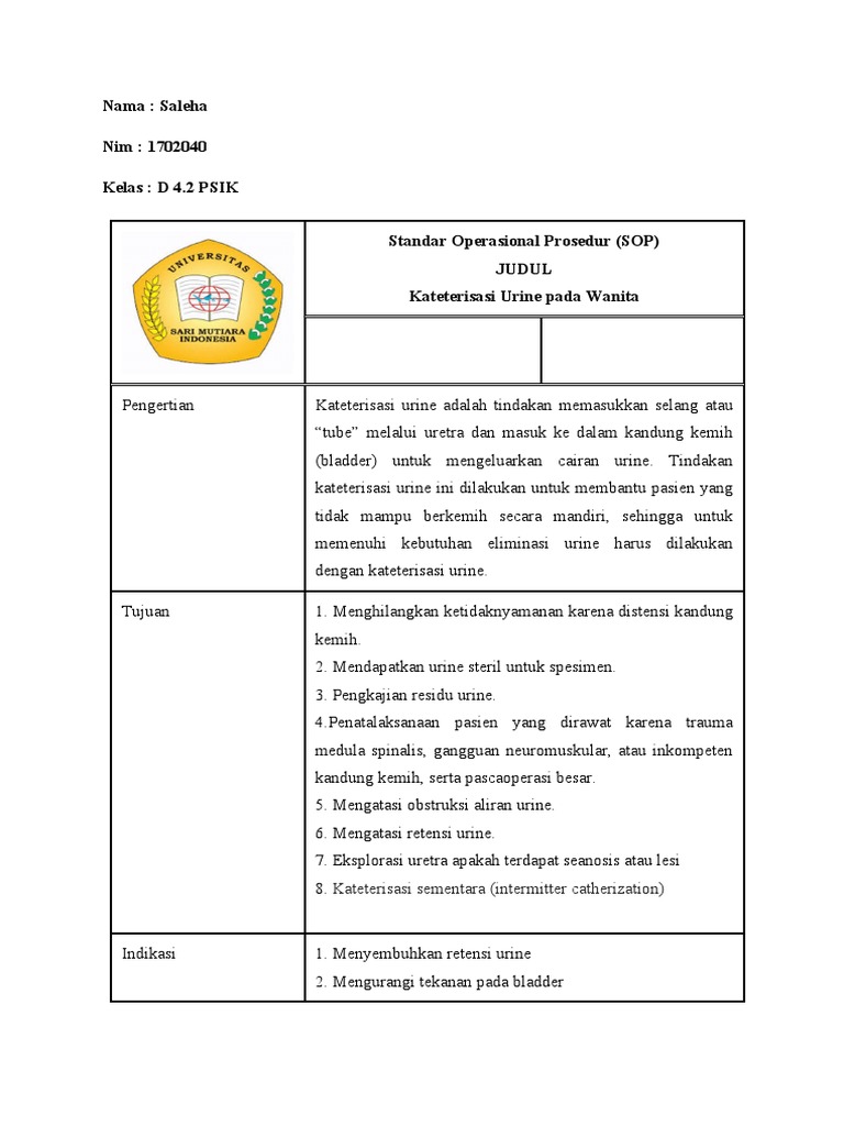 Sop-Pemasangan Kateter Urin-Refo | PDF