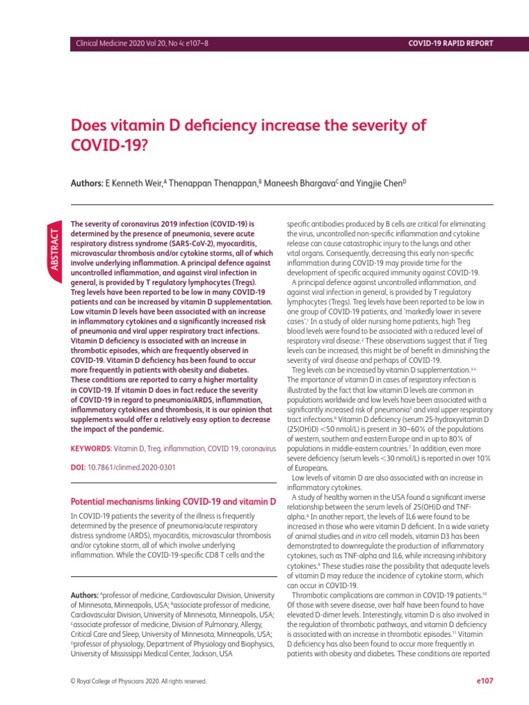 Does Vitamin D Deficiency Increase The Severity of | PDF | Vitamin D ...