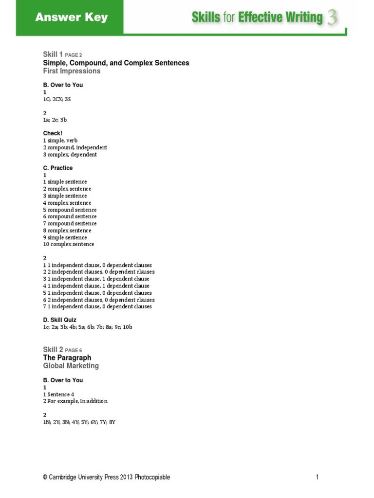 Skills For Effective Writing - KEY Level 3 SB | PDF | Sentence ...