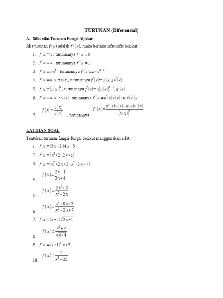 Turunan Fungsi Aljabar (Sifat 6-7) | PDF