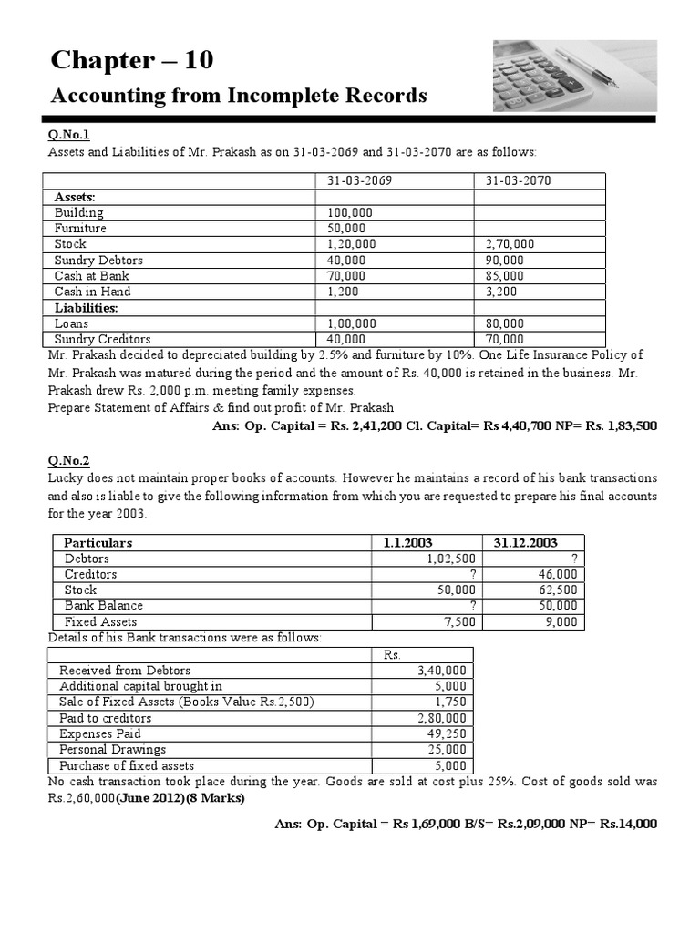 Accounting From Incomplete Records For Book | PDF | Book Value ...