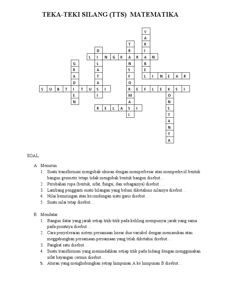 Teka-Teki Silang (TTS) Matematika | PDF