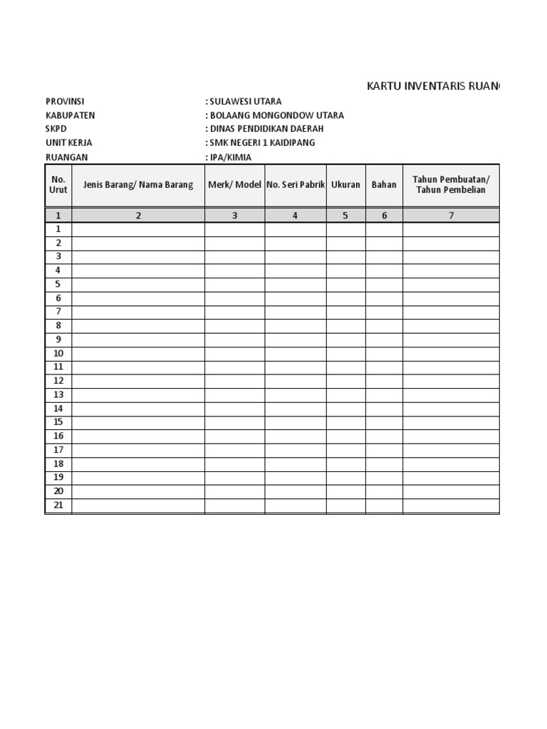 Kartu Inventaris Ruangan Lab Ipa Bahasa | PDF
