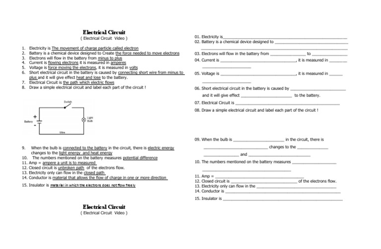 Electric Circuit Worksheet | PDF | Electric Current | Voltage