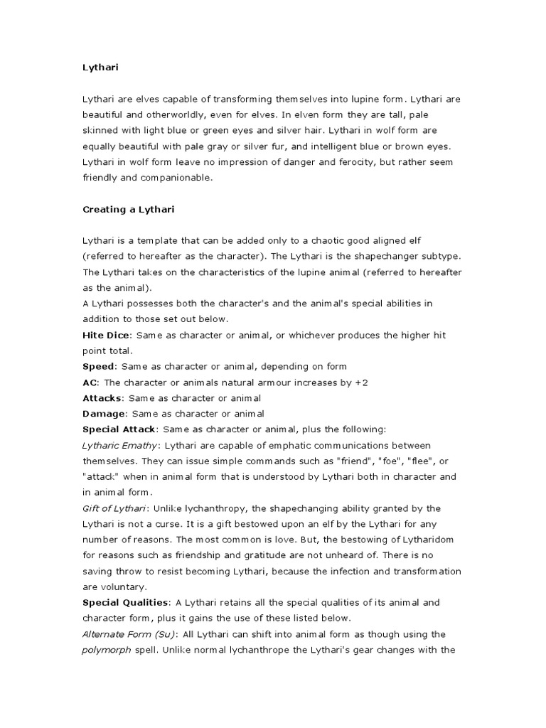Lythari | PDF | Elf (Dungeons & Dragons) | Fantasy