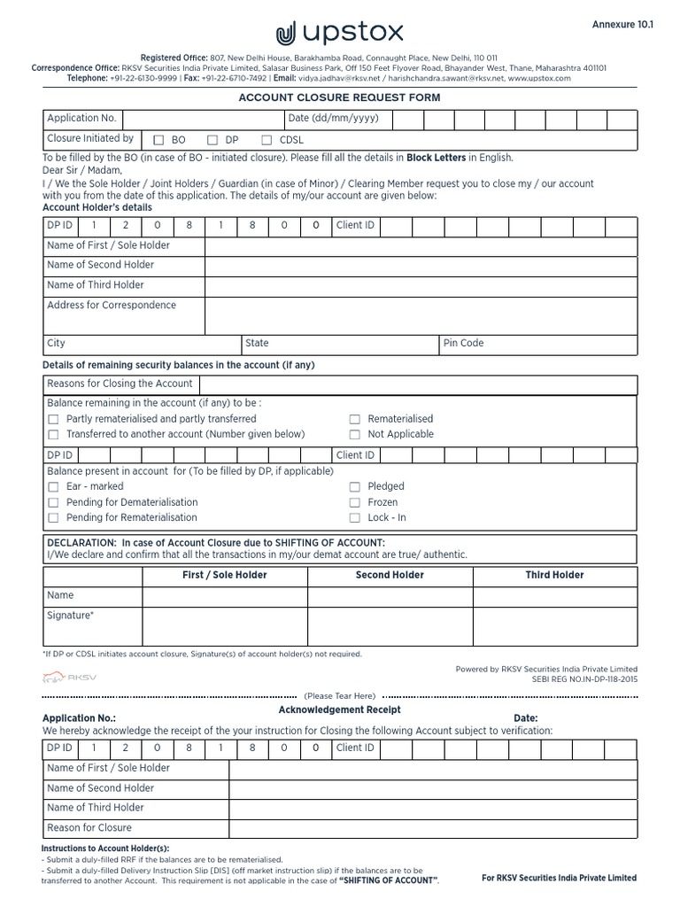 Demat Account Closure Form | PDF | Business