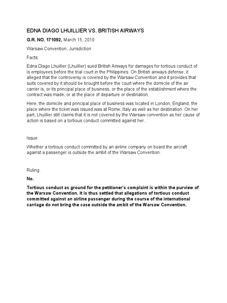 Edna Diago Lhuillier vs. British Airways | PDF | Law