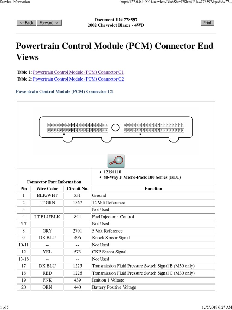 2002 Blazer 4.3 PCM Pinouts | PDF | Manufactured Goods | Electrical ...