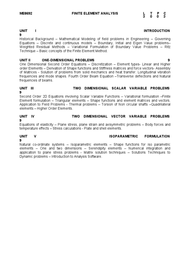 Me8692 Fea Syllabus | PDF | Finite Element Method | Matrix (Mathematics)