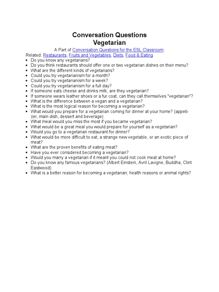 Conversation Questions Vegetarian | PDF