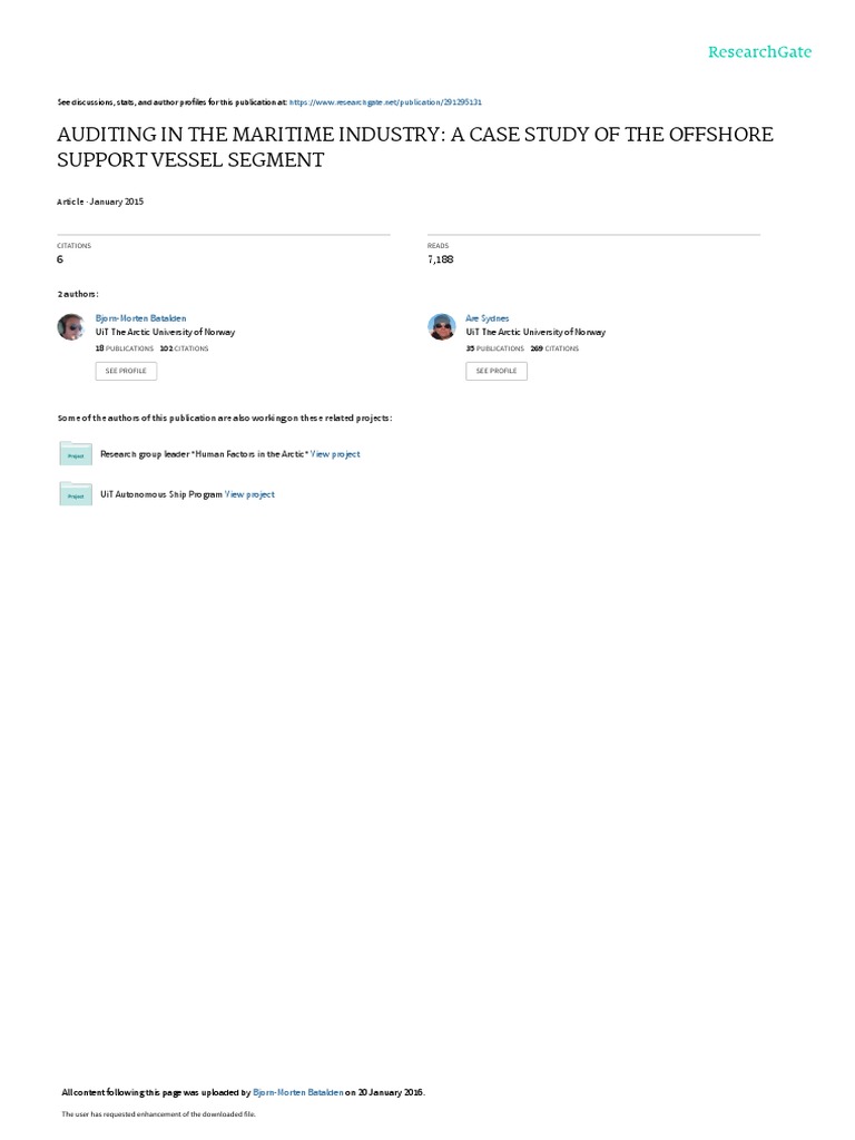 Auditing in The Maritime Industry: A Case Study of The Offshore Support ...