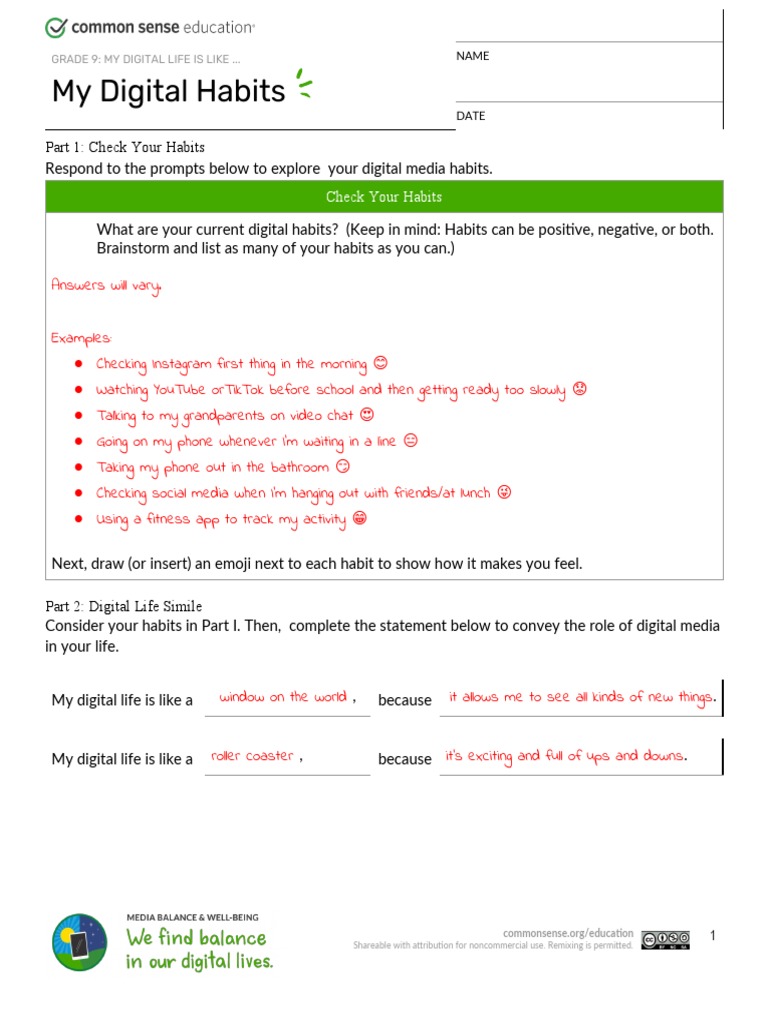 Grade 9 - My Digital Life Is Like... - My Digital Habits Student ...