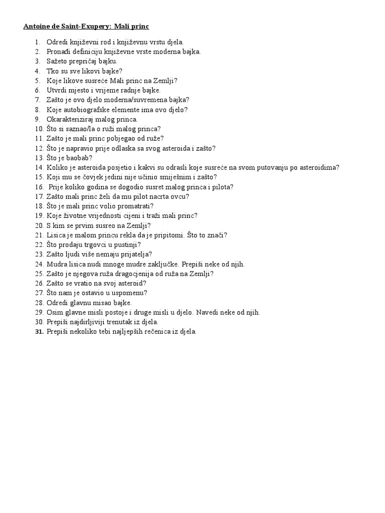 Antoine de Saint Exupery Mali Princ | PDF