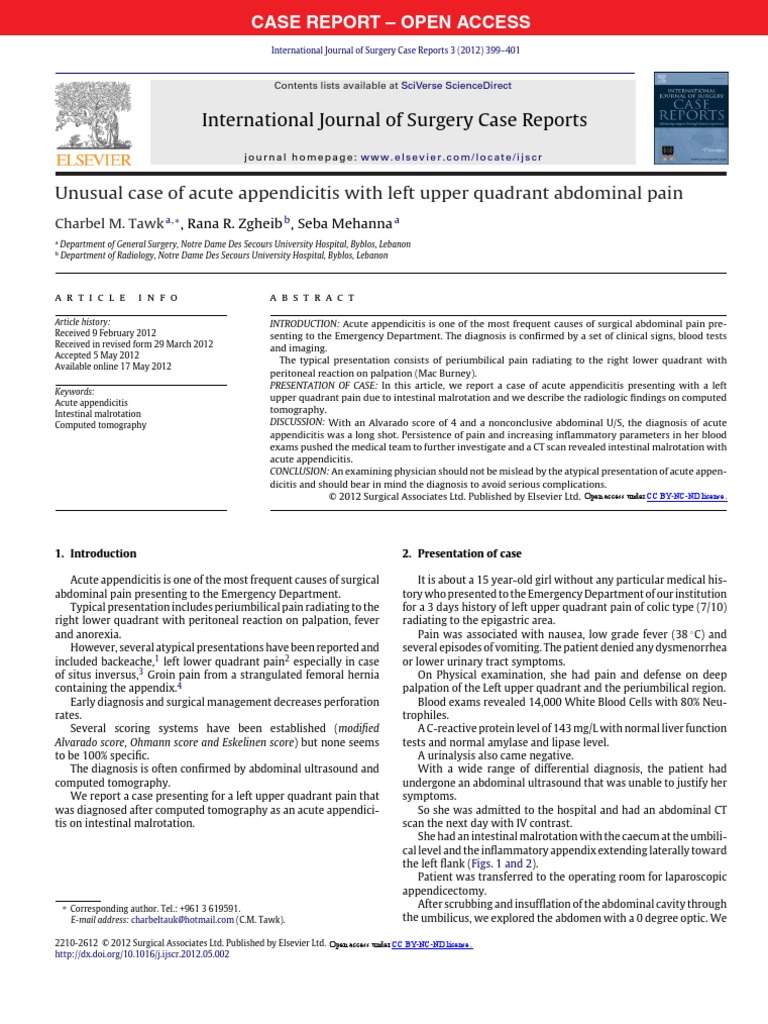 Unusual Case of Acute Appendicitis With Left Upper Quadrant Abdominal ...