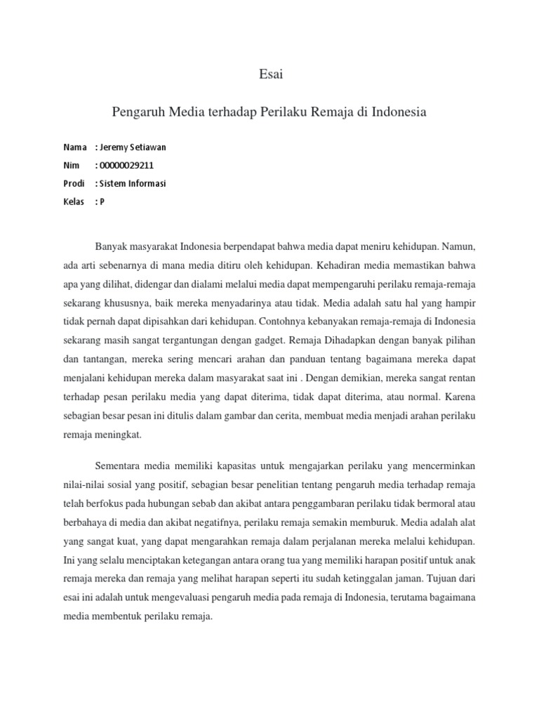 UAS Esai Bindo 1500 Kata - Jeremy - 29211 - P | PDF | Ilmu Sosial