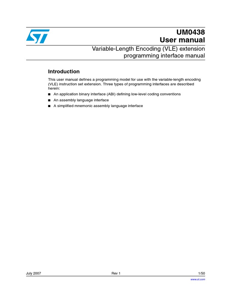 Um0438 Variablelength Encoding Vle Extension Programming Interface Manual Stmicroelectronics 