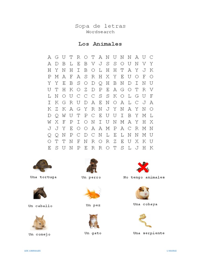 Sopa de Letras: Animales | PDF