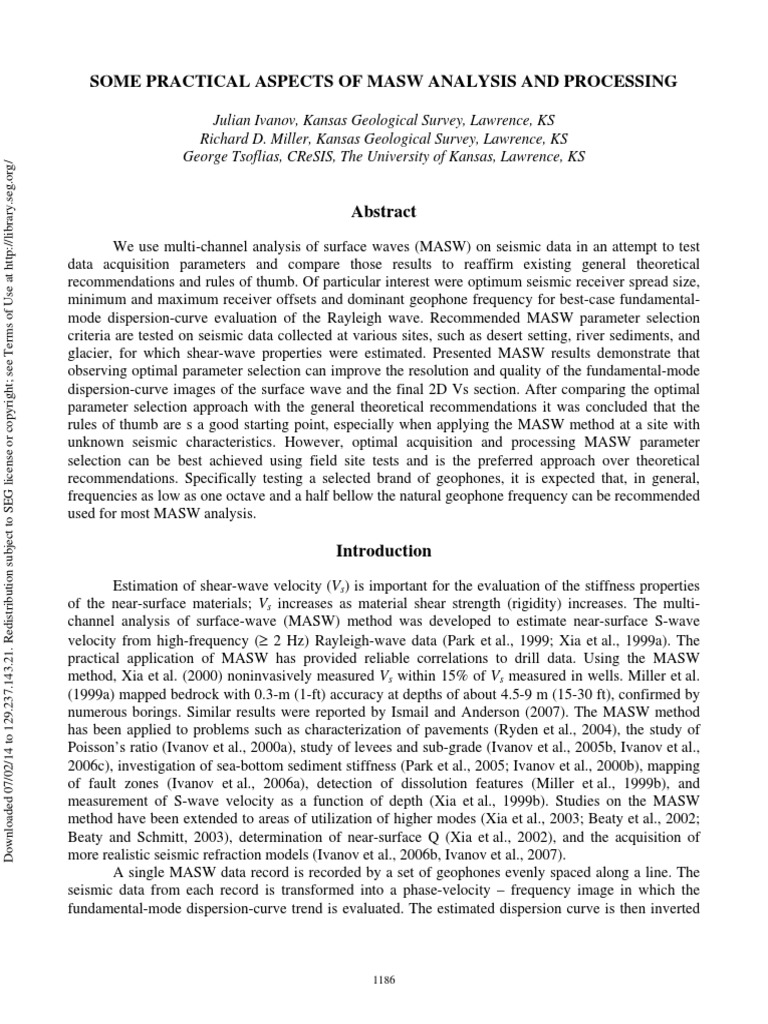 Ivanov Et Al (2008) - Some Practical Aspects of MASW Analysis and ...