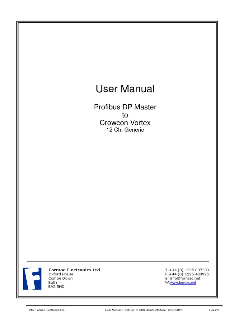 User Manual: Profibus DP Master To Crowcon Vortex | PDF | Programmable Logic Controller | Input ...