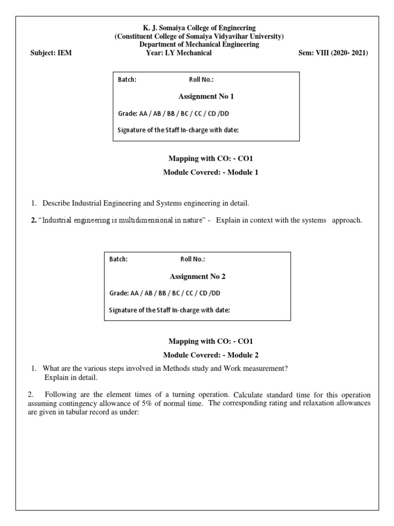IEM Assignment 2021 LY Mechanical | PDF | Engineering | Systems Science