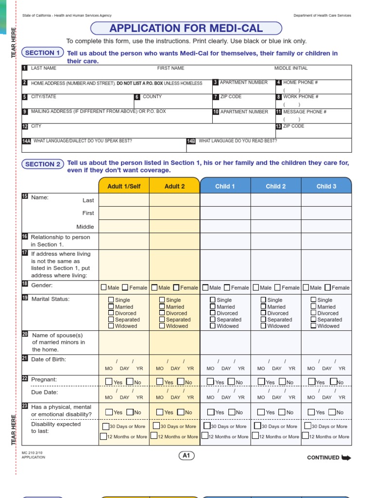Application For Medi-Cal: To Complete This Form, Use The Instructions ...
