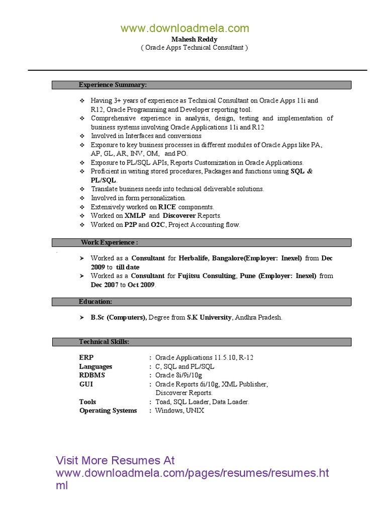 Oracle Apps Technical Consultant Resume With 3 Years Experience | PDF ...