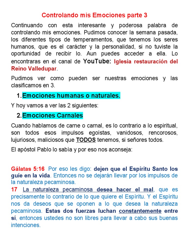 Controlando Mis Emociones Parte 3 | PDF | David | Biblia