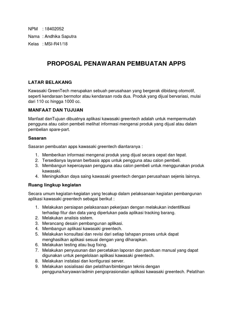 Contoh Proposal Penawaran Pembuatan Apps | PDF | Teknologi & Rekayasa