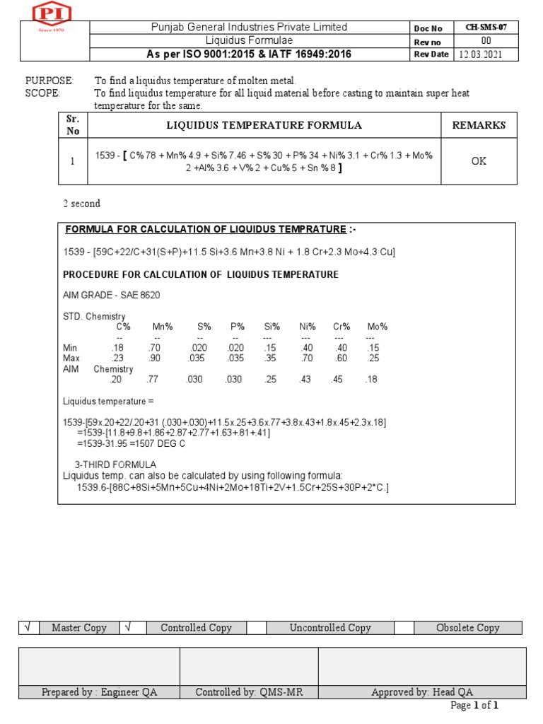 As Per ISO 9001:2015 & IATF 16949:2016: Formula For Calculation of ...