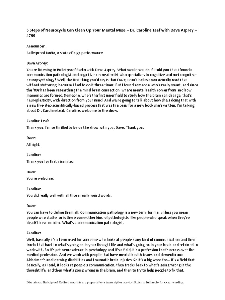 Neurocycle Can Clean Up Your Mental Mess - Dr. Caroline Leaf With Dave ...