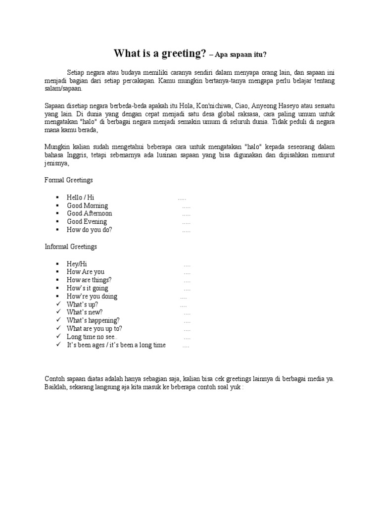 Panduan Sapaan Global dan Latihan Soal | PDF