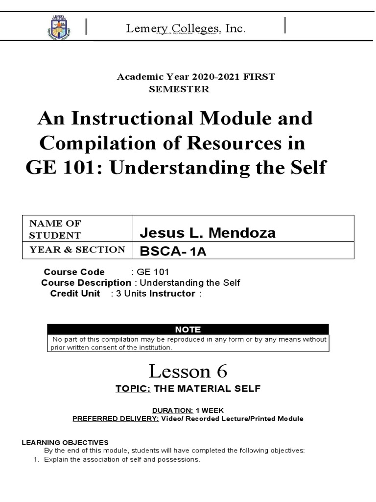 Understanding The Self Activity 6 | PDF | William James | Self
