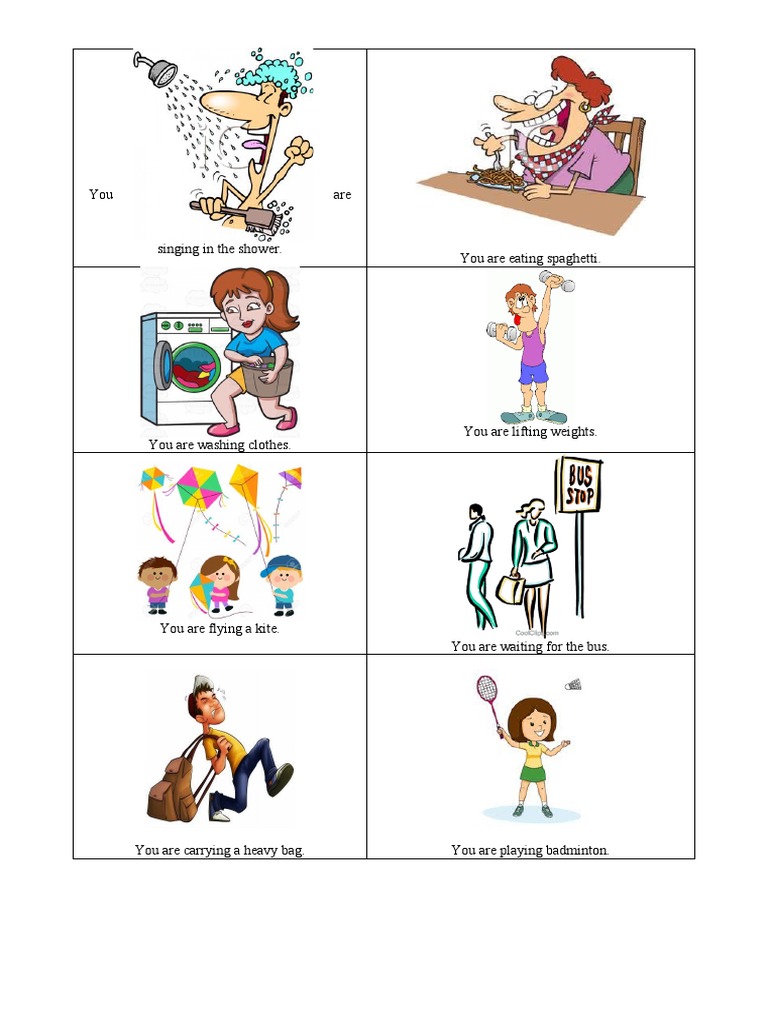 Present Continuous Mime Cards Flashcards Fun Activities Games Grammar Drills - 102710 | PDF