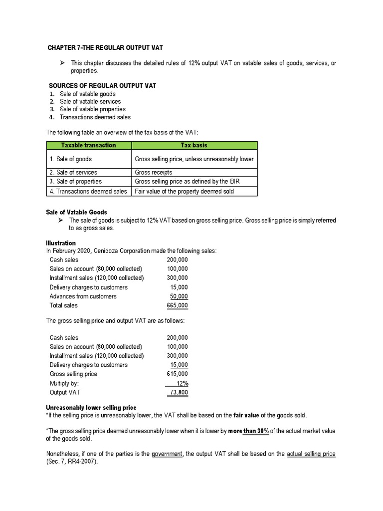 Chapter 7-The Regular Output Vat | PDF | Value Added Tax | Sales