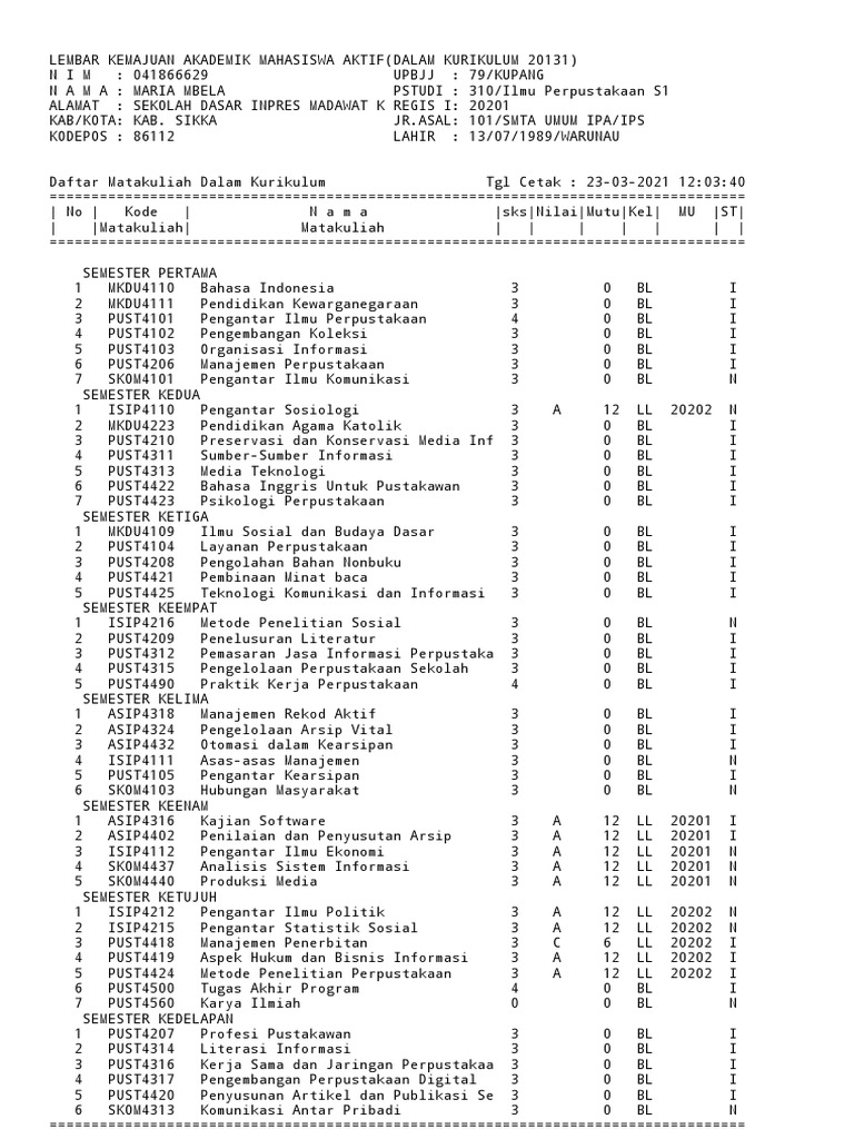 Https Sia - Ut.ac - Id Lkam Lkam Cetak LKAMSemester TXT Print Nim 041866629 | PDF