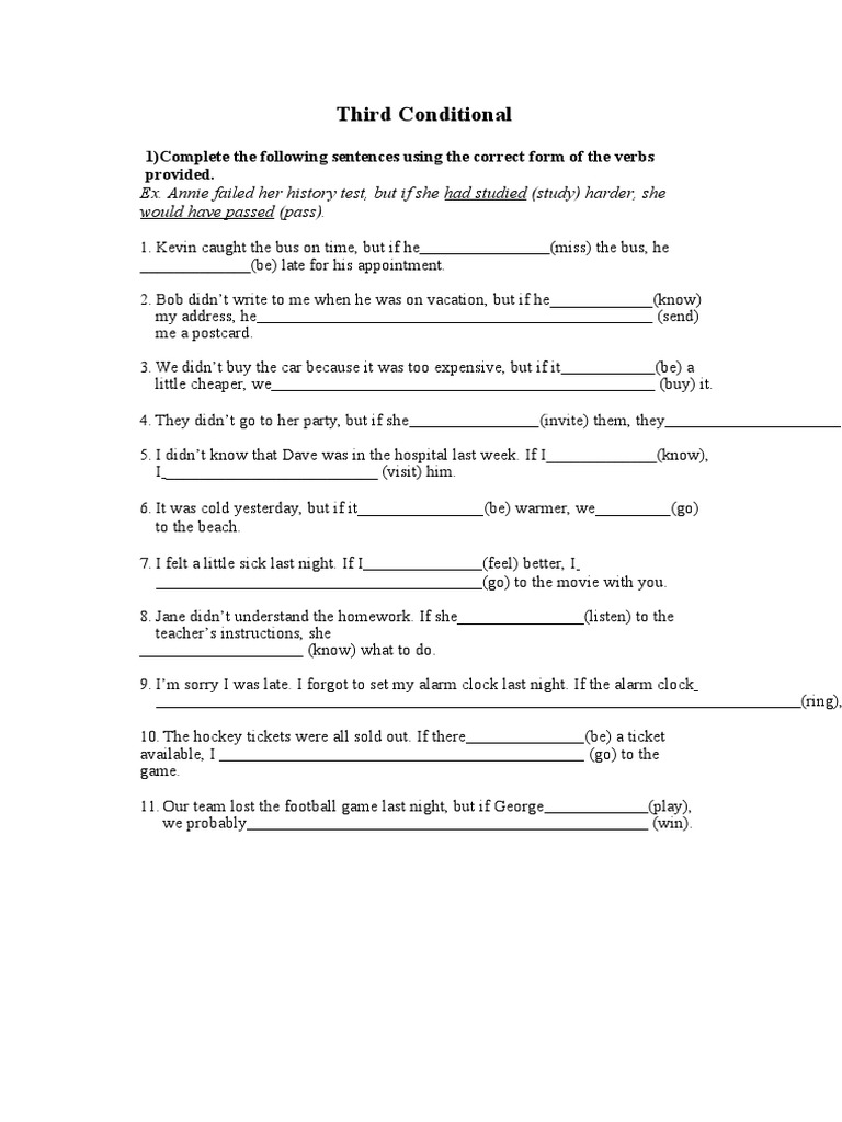 Third Conditional Exercises and Activities | PDF | Language Arts ...