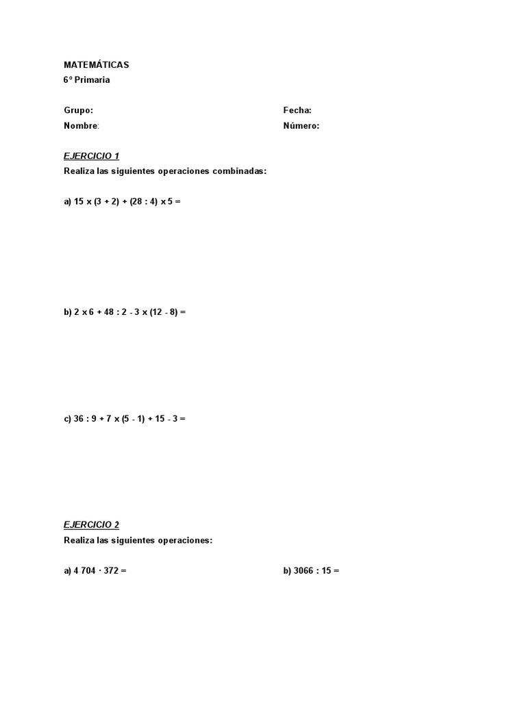 Examen Mate Tema 1 6º Primaria | PDF